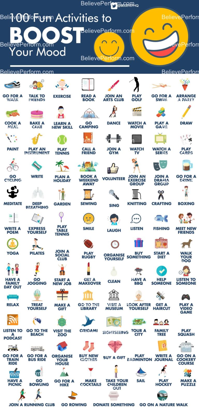 100 fun activties to boost your mood - BelievePerform - The UK's ...